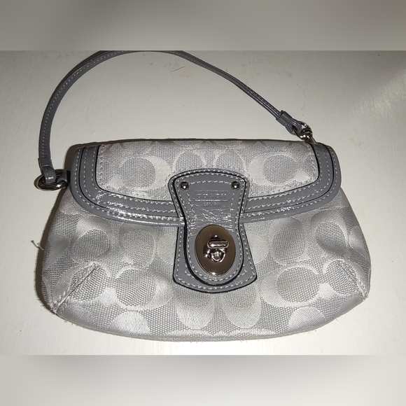 Coach | Bags | Coach Legacy Signature Gray Canvas Leather Trim Flap ...